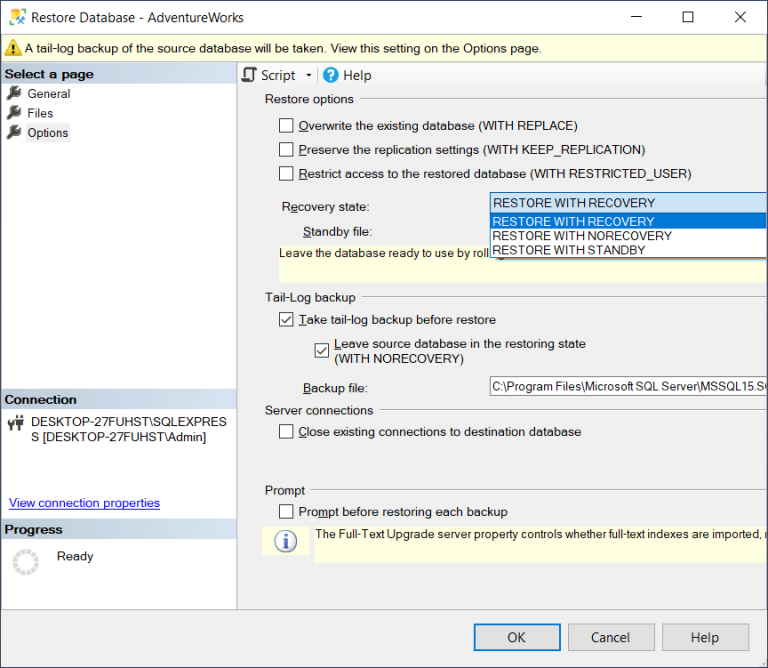 Database stuck in RESTORING state - SqlBak Blog