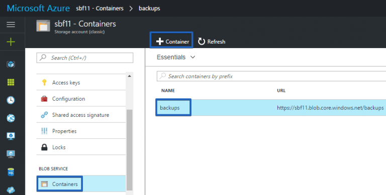 SqlBak - Microsoft Azure select a container - SqlBak Blog