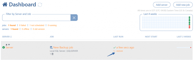 How To Backup Remote Sql Server Database Using Sqlbak Restore From The Dashboard Page Sqlbak
